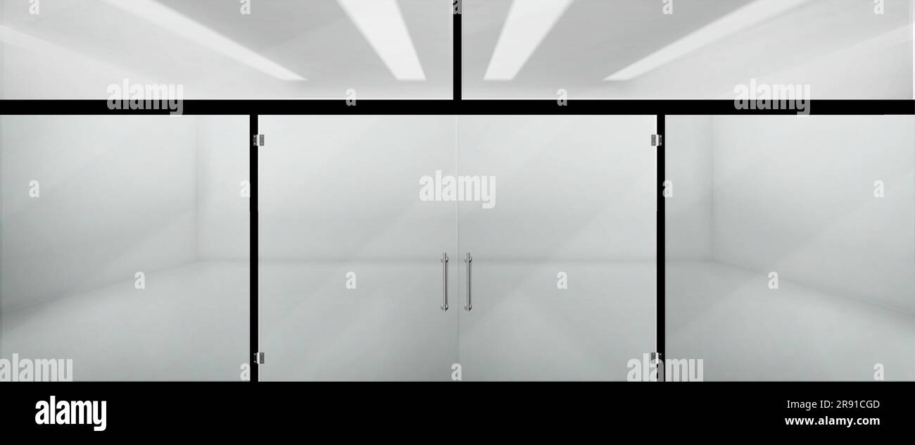 3d front glass window and door in store mockup. Realistic empty office ...