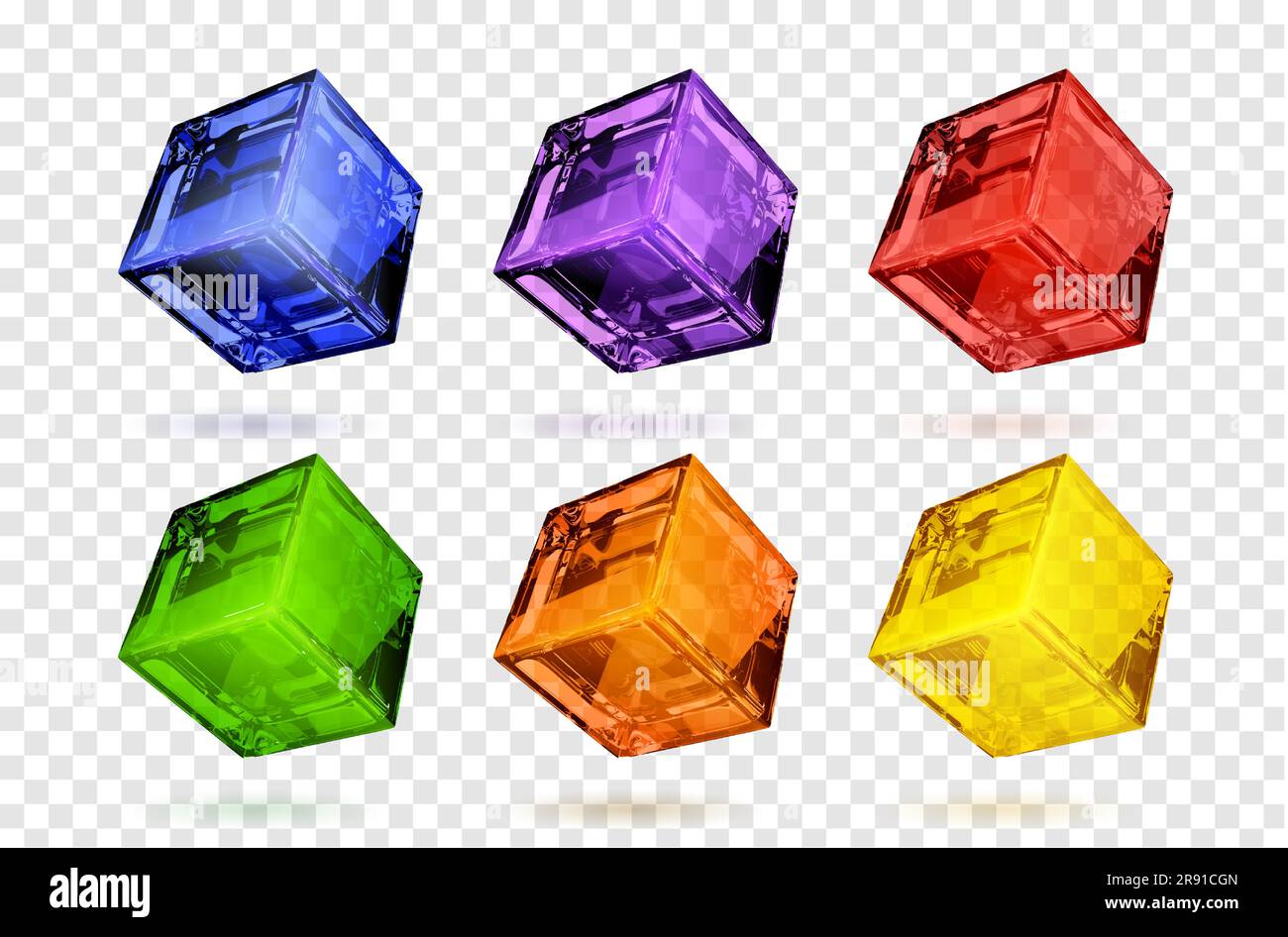 3d color glass cube box vector graphic design set. Glossy crystal ...