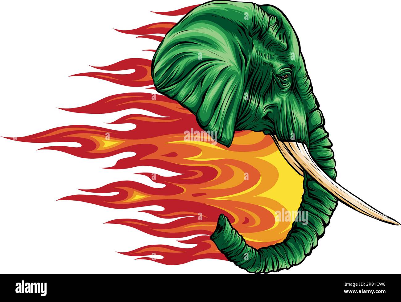vector illustration of Elephant head with flames Stock Vector Image ...
