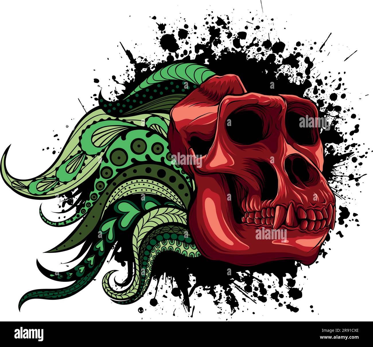 vector illustration of Gorilla monkey skull with mandala decoration ...