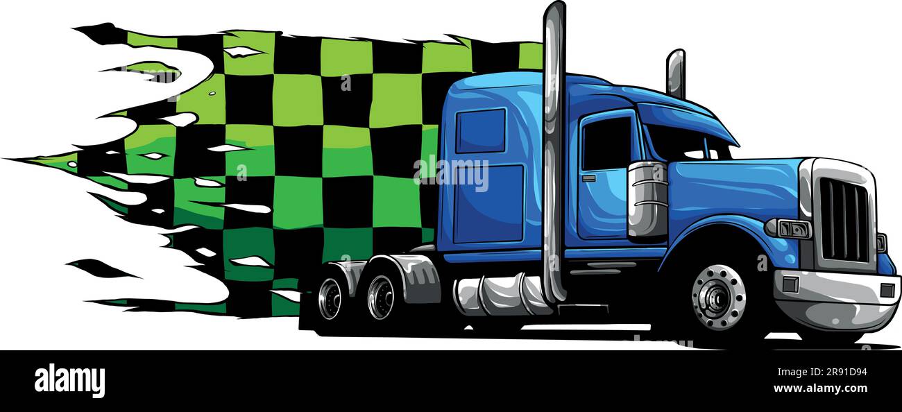 vector illustration of semi truck with race flag Stock Vector Image ...