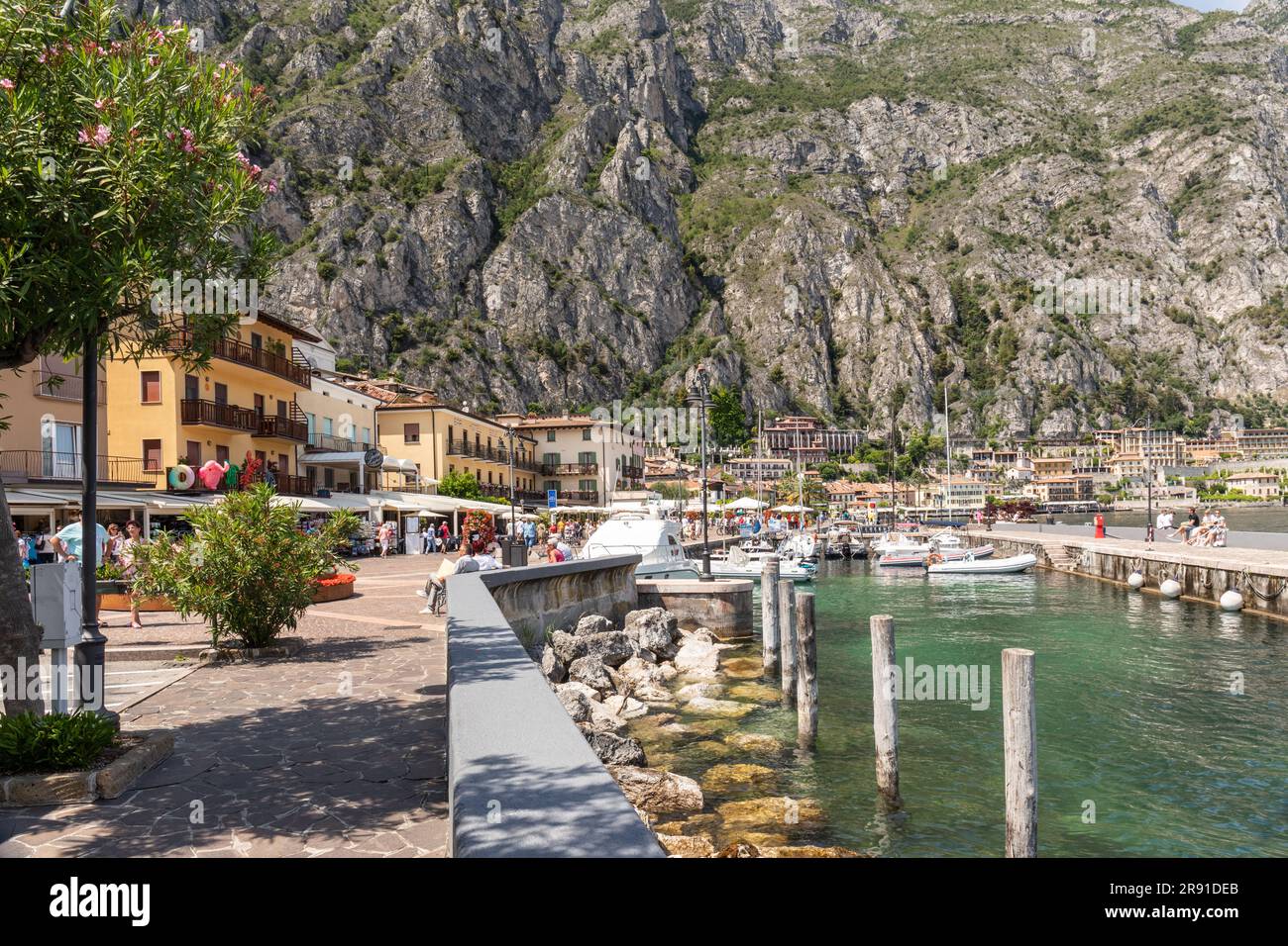 Waterfront promenade and harbour, Limone, (Limone sul Garda) Lake Garda ...