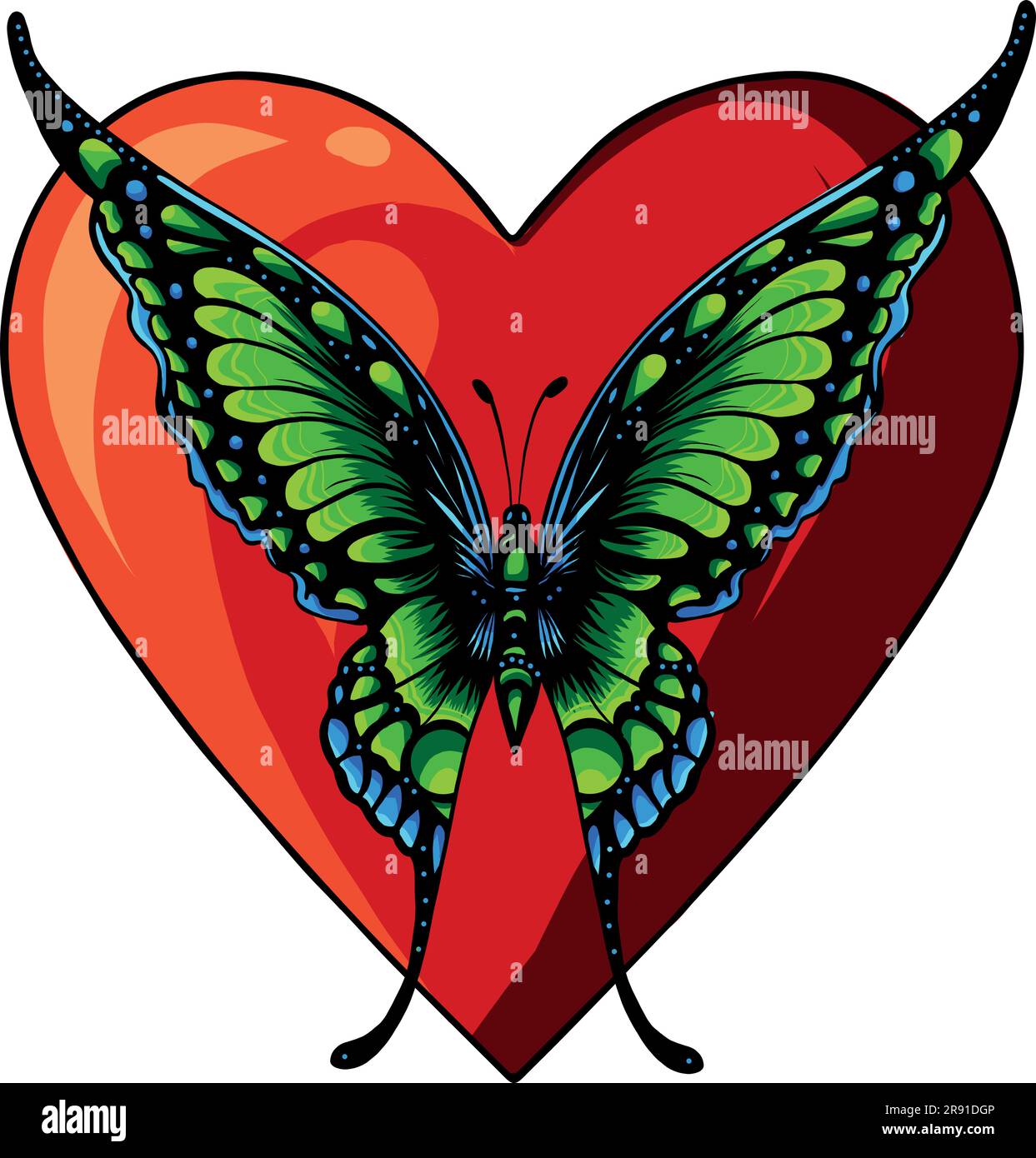 Painted heart and butterfly. Vector illustration on white background ...