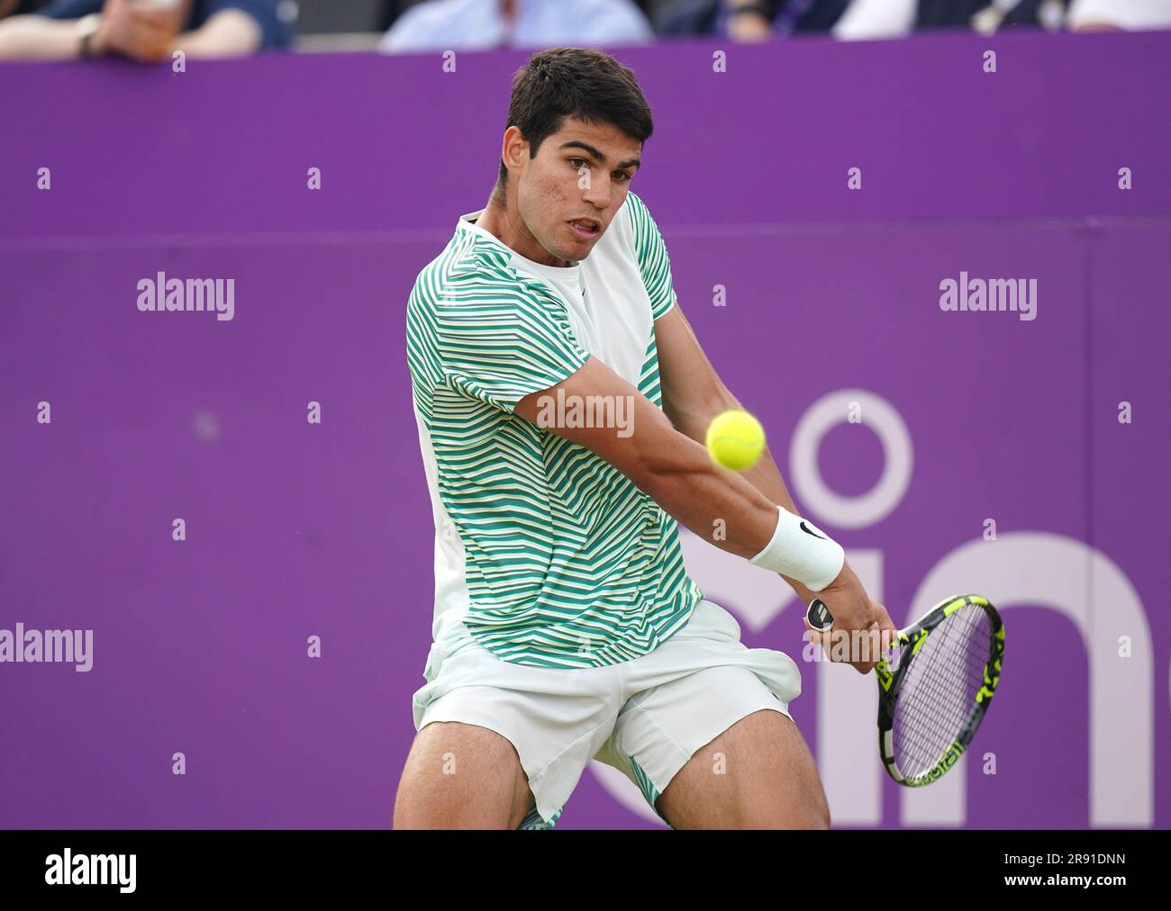 Spain's Carlos Alcaraz in action against Bulgaria's Grigor Dimitrov ...