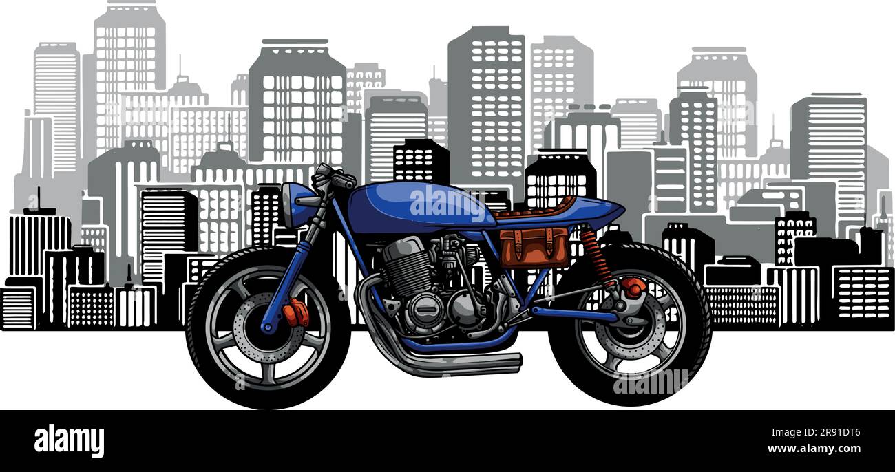 vector illustration of Colorful motorcycle on city in background Stock ...