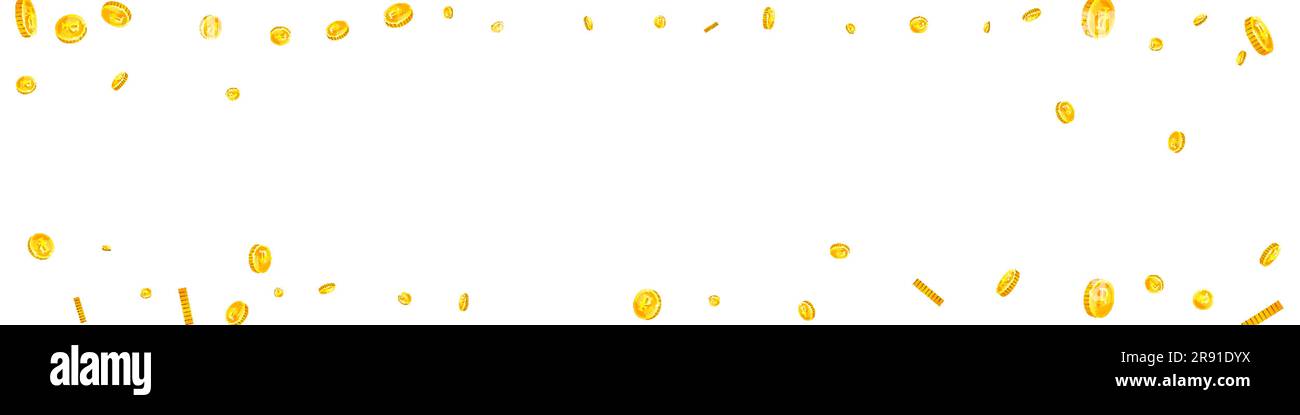 Russian ruble coins falling. Scattered gold RUB coins. Russia money ...