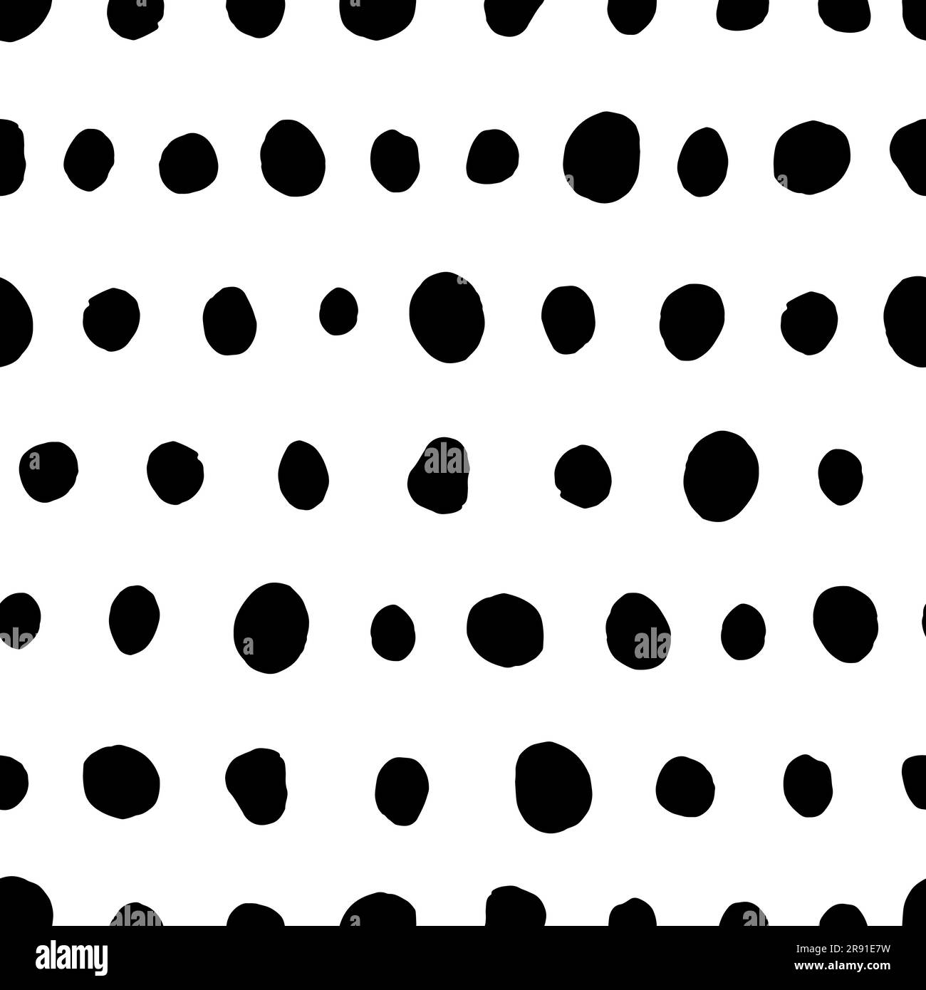 Seamless neutral polka dots pattern. Black hand-drawn circles isolated on white background ...