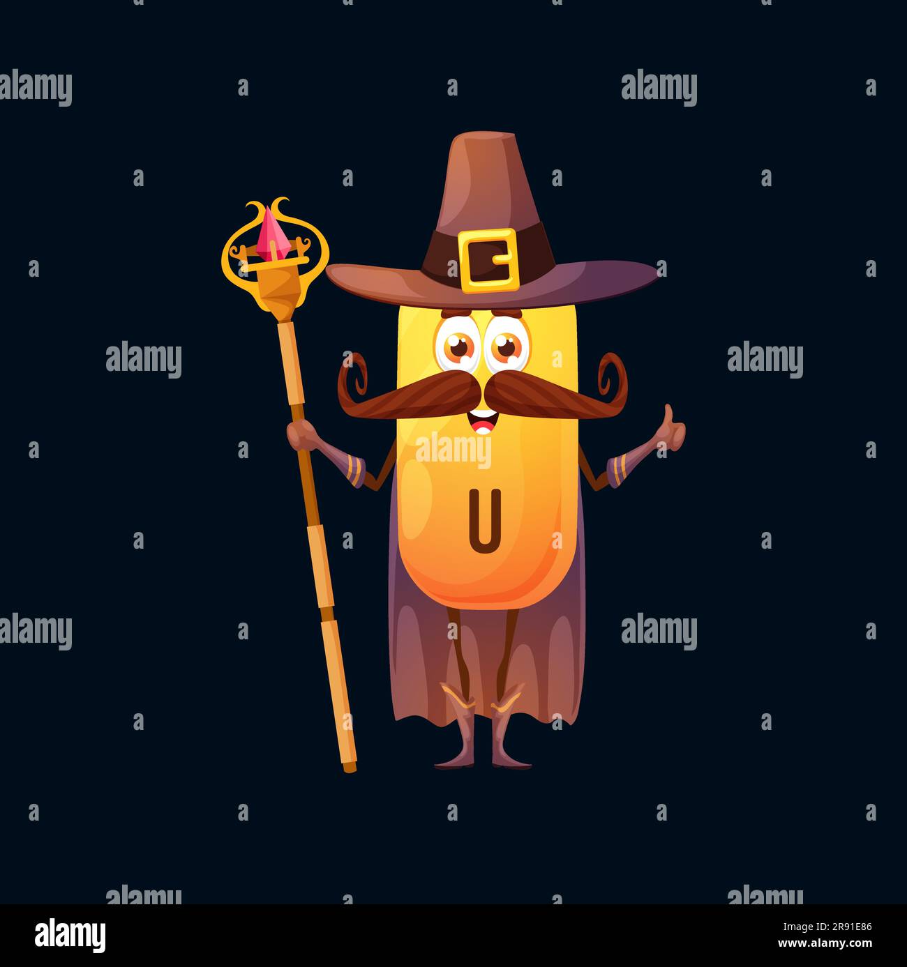 Cartoon vitamin U wizard character. Vector food supplement capsule ...