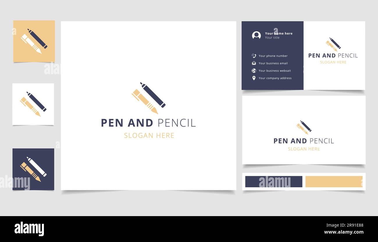 Pen and pencil logo design with editable slogan. Branding book and ...