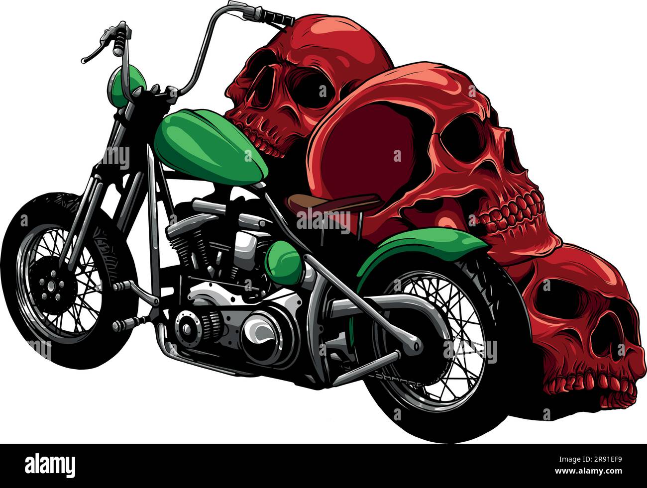 vector illustration of Motorcycle with skulls on white background Stock ...