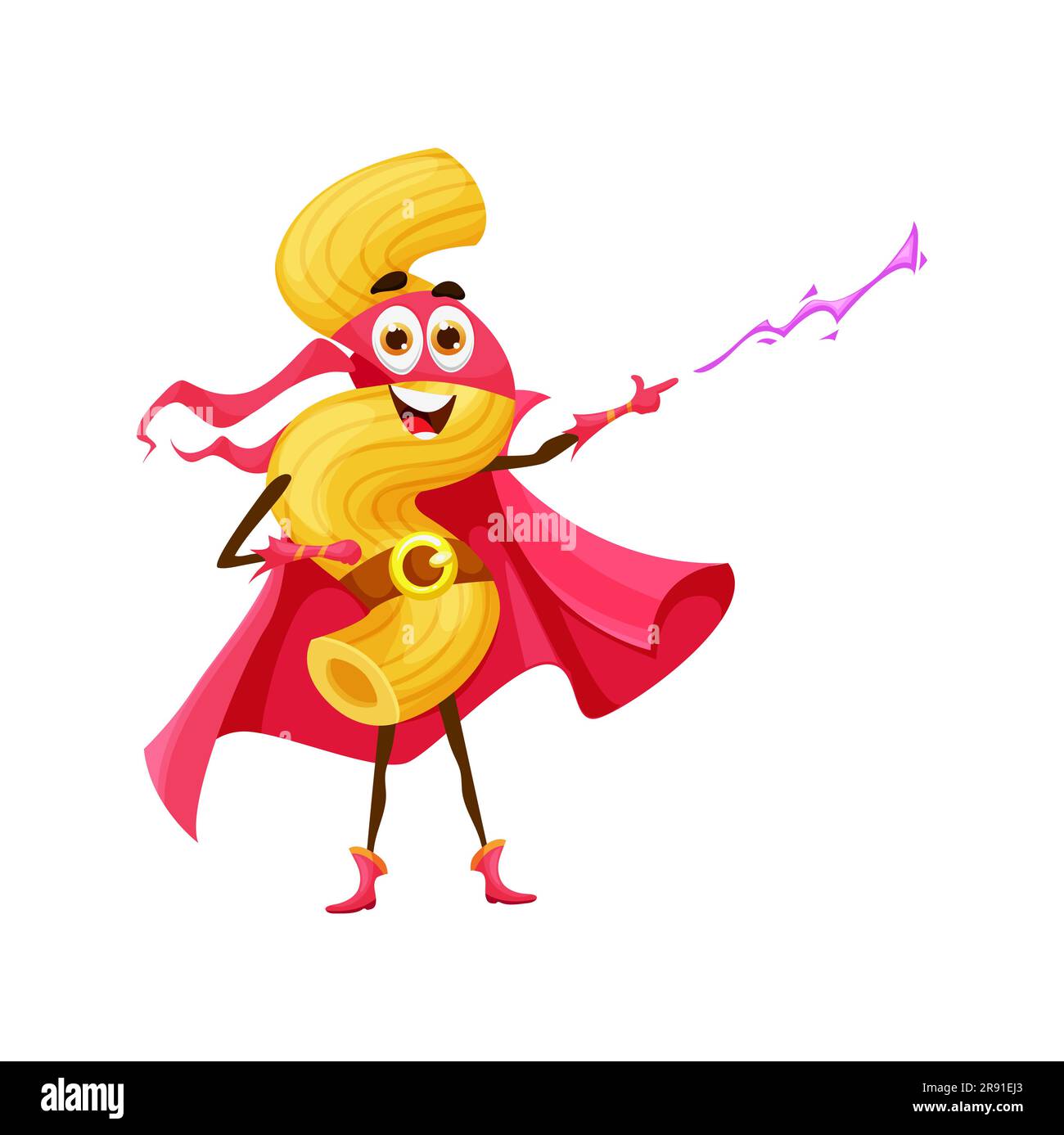 Cartoon Italian cavatappi pasta superhero character or funny guardian ...