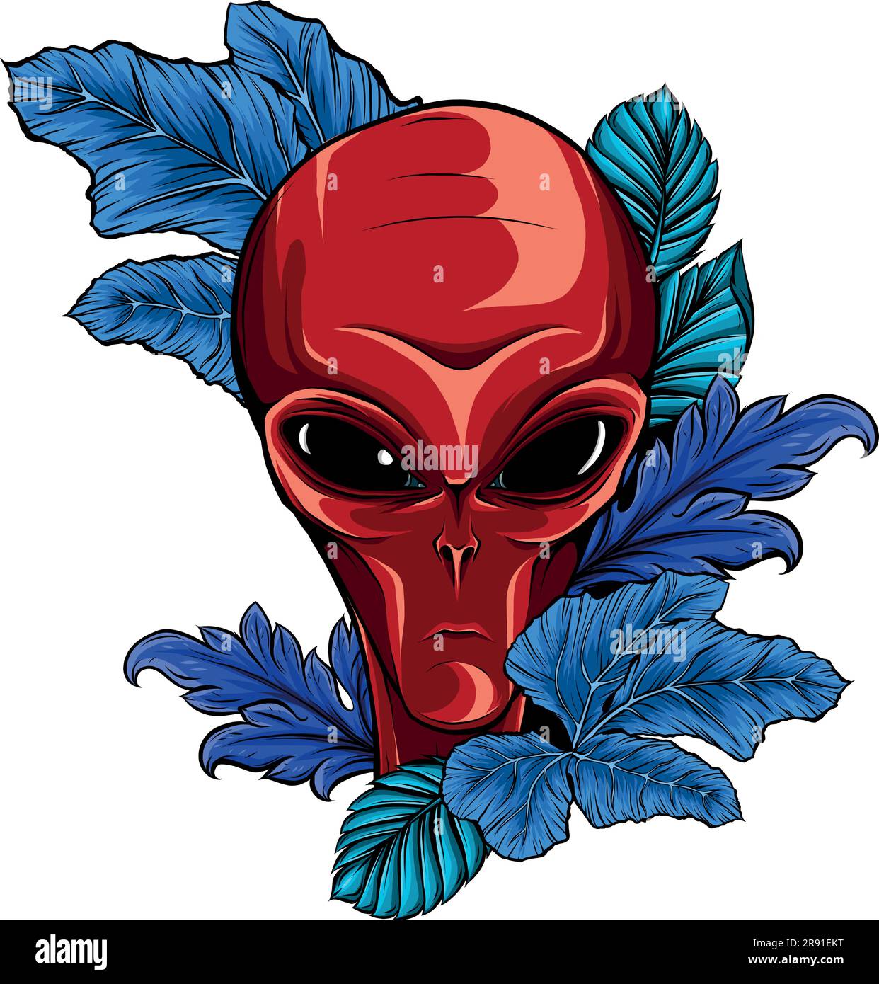 vector illustration of Alien head with leaveson white background Stock ...