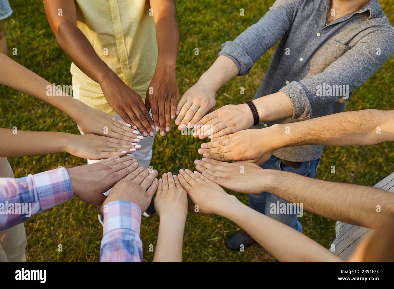 Team of young multiracial people joining together to help nature and ...