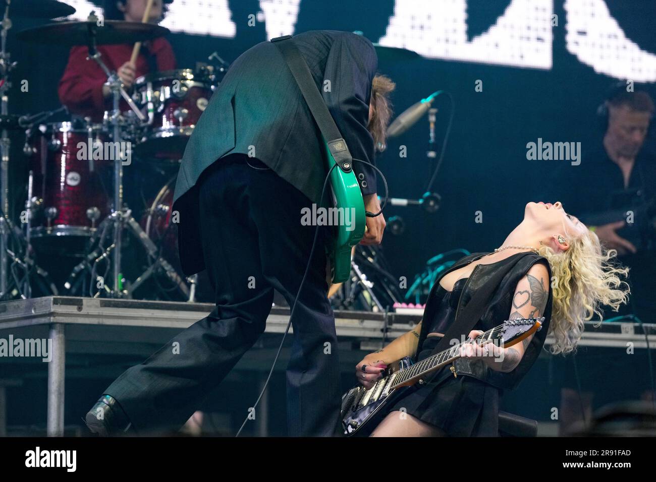 Hugo Silvani, left, and Heather Baron-Gracie of Pale Waves perform ...