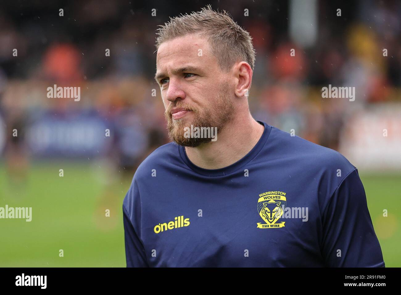 Matt Dufty #1 of Warrington Wolves in the pre-game warm up session ...