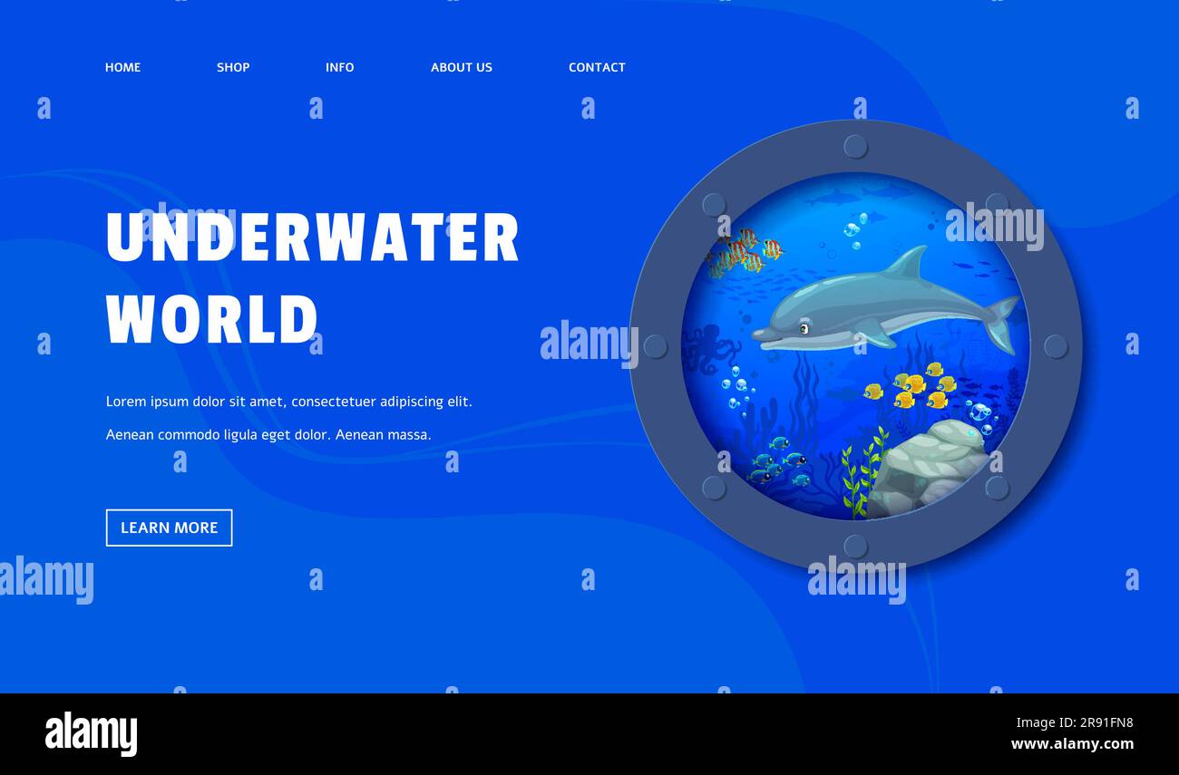 Landing page porthole with dolphin and underwater landscape invites the ...