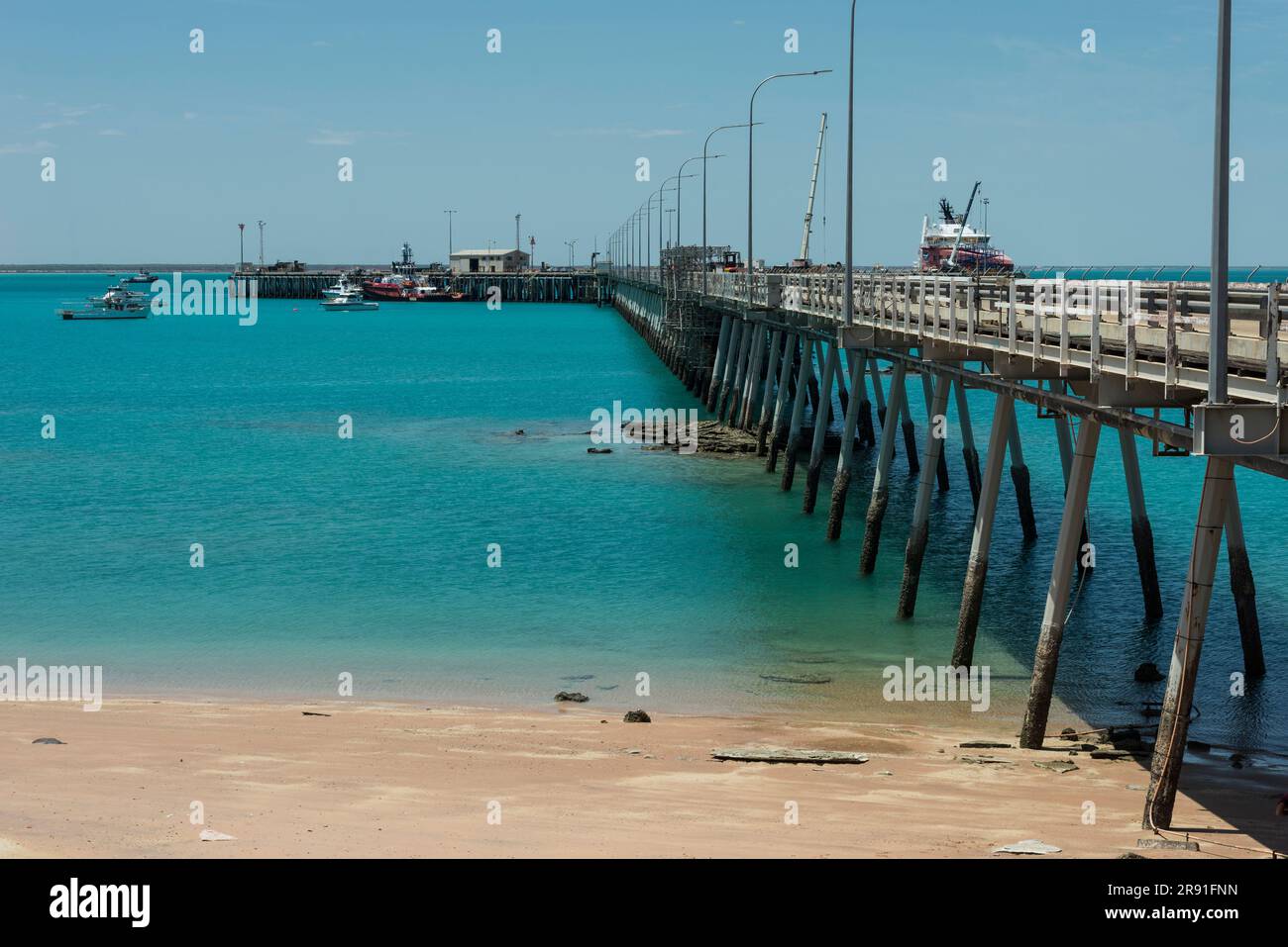 The long jetty viewed from the shore in Broome in Western Australia ...