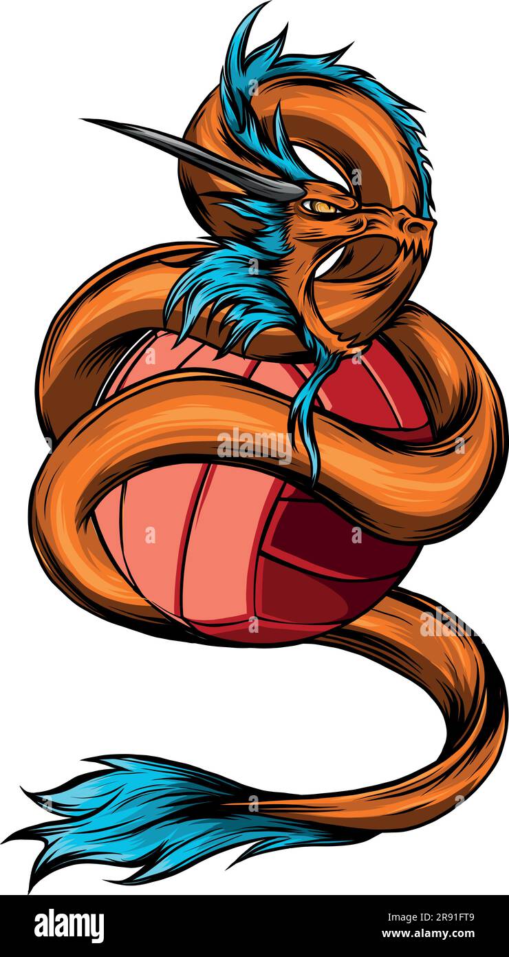 vector illustration of dragon mascot around volleyball Stock Vector ...