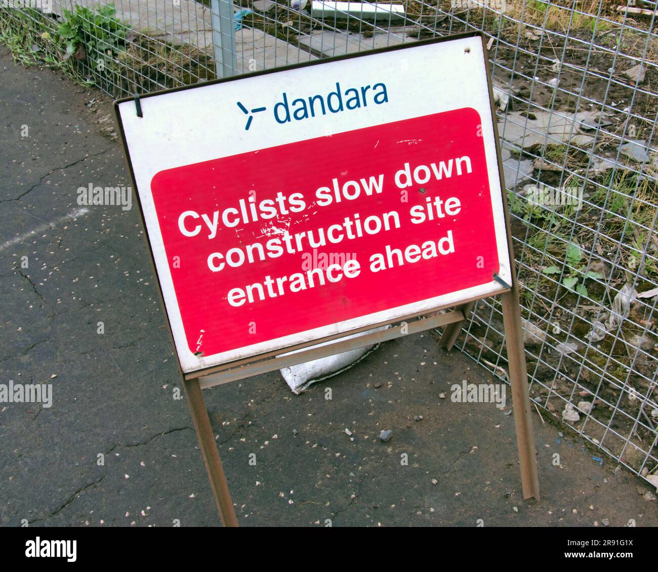 cyclists slow down construction site ahead Stock Photo - Alamy