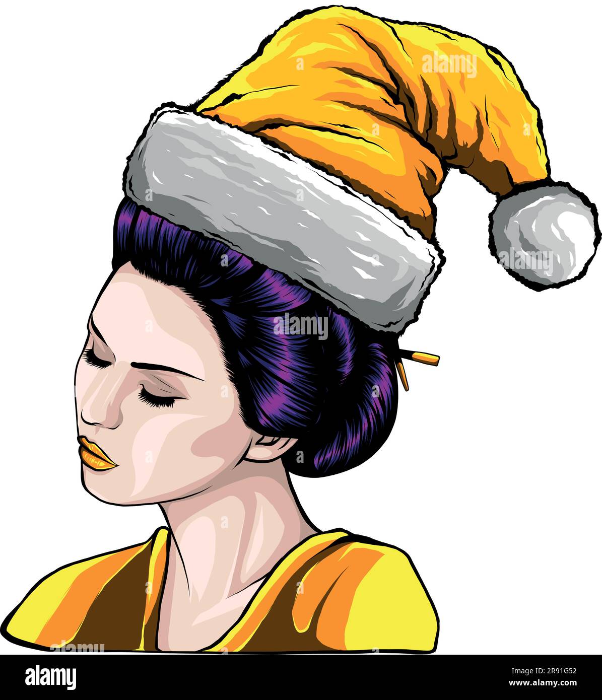 vector geisha japanese wearing santa hat celebrate christmas Stock ...