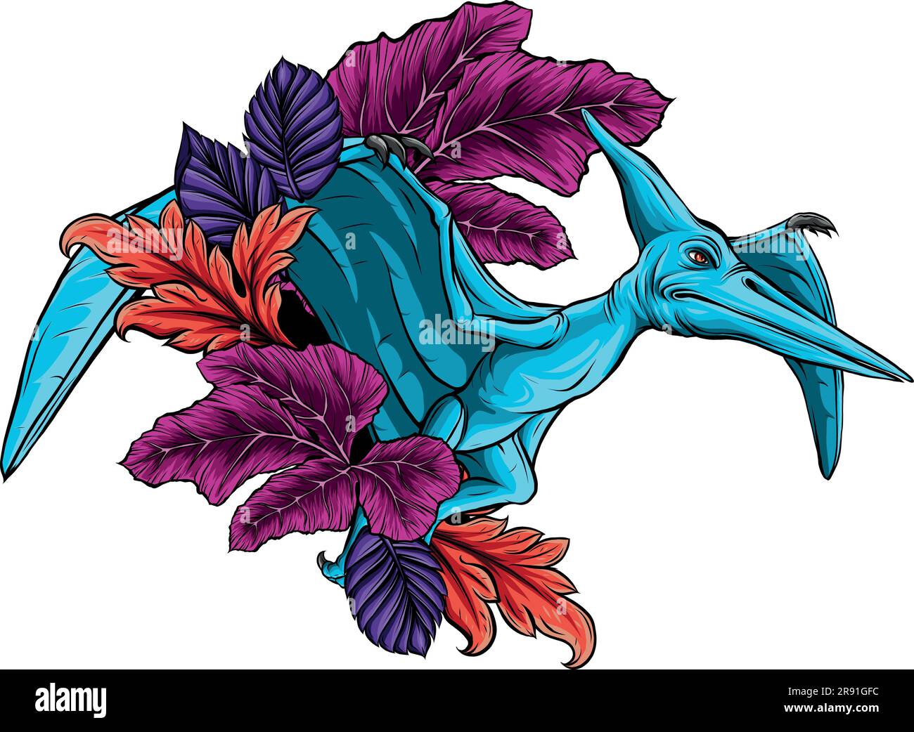 vector illustration of Dinosaur pterodactyl with leaves Stock Vector ...