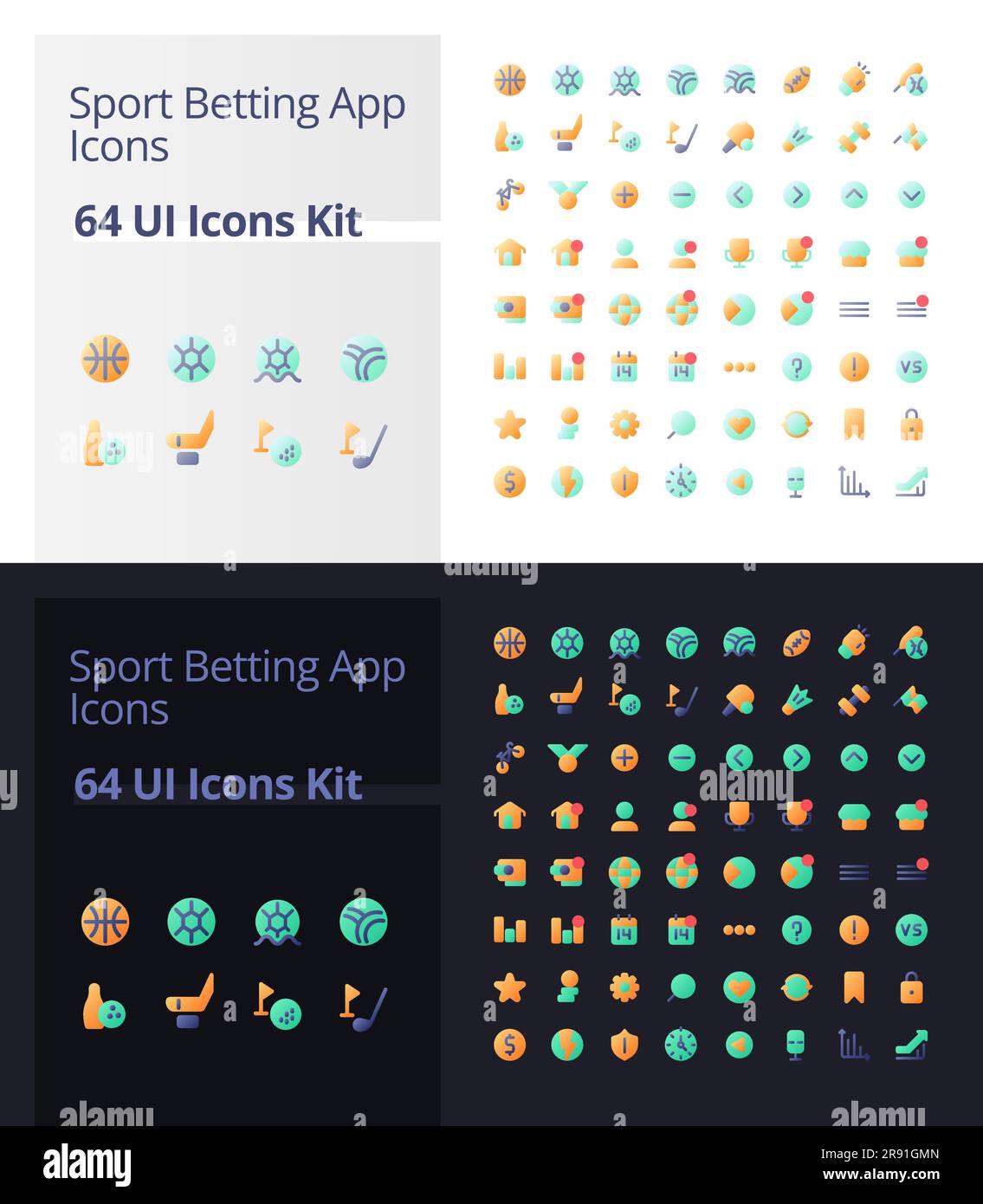 Sport betting app pixel perfect flat gradient color ui icons kit for ...
