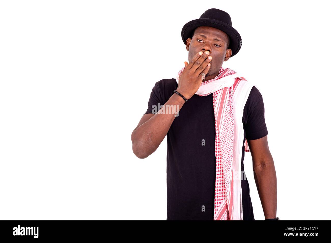 Hand over mouth and smiling Cut Out Stock Images & Pictures - Alamy
