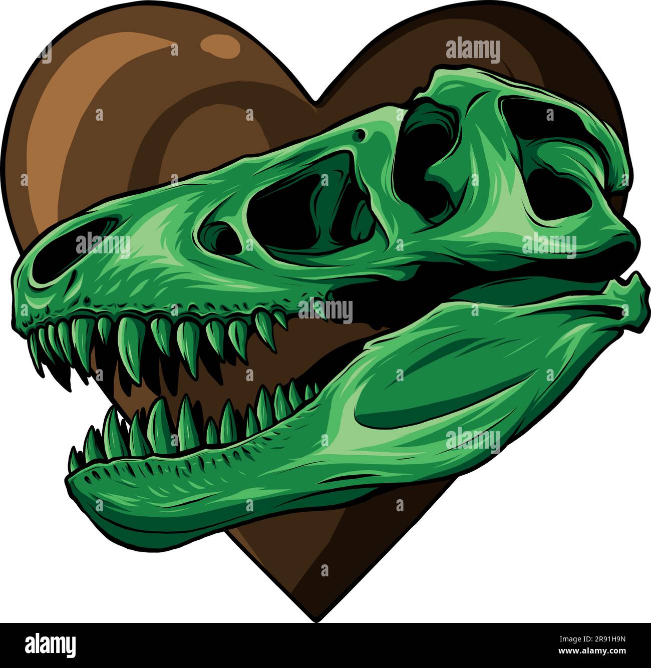 Vector Dinosaur Skull Of T Rex Skull In The Heart Stock Vector Image And Art Alamy