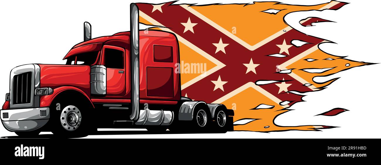 vector illustration of Semi Truck with confederate flag Stock Vector ...