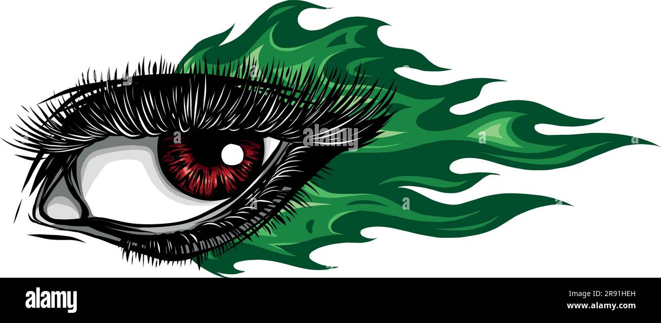 woman eye with fire and flames vector illustration Stock Vector Image ...