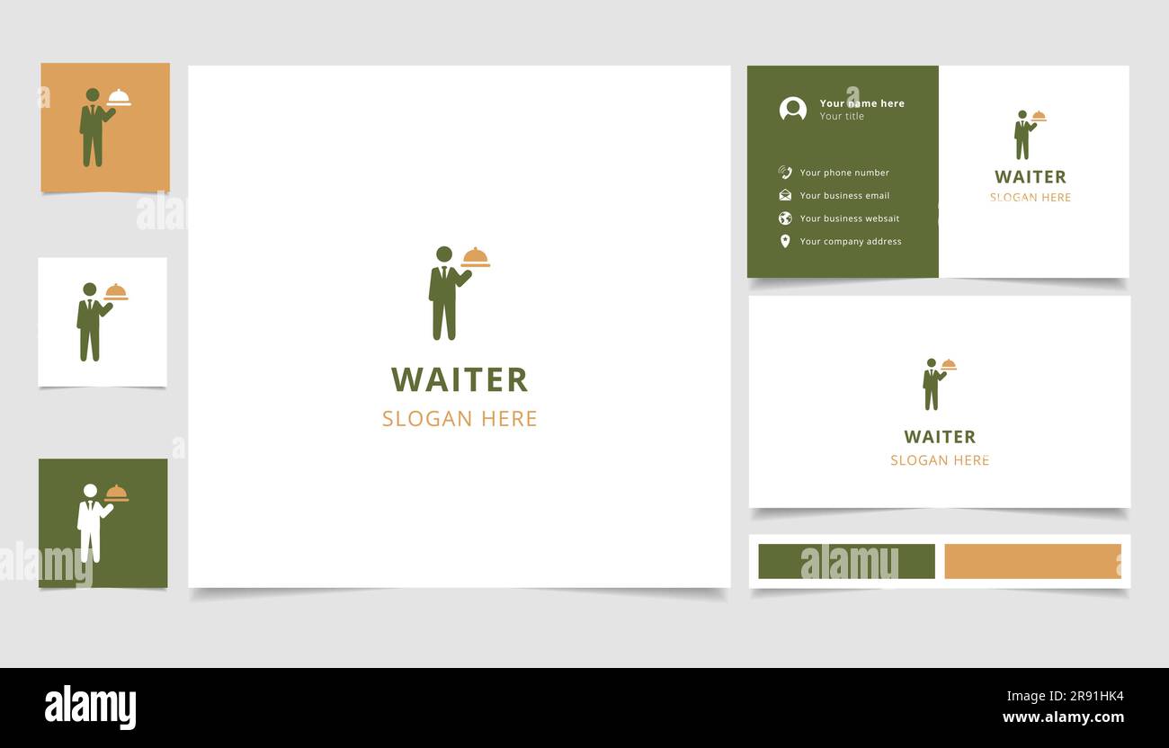 Waiter logo design with editable slogan. Branding book and business ...