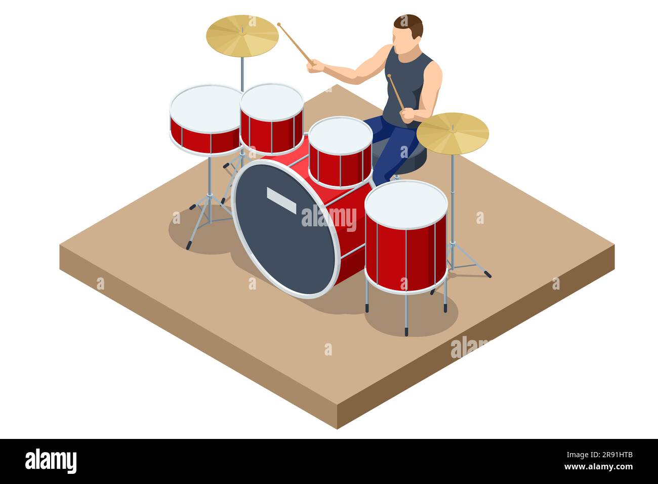 Isometric Drum kit with drums and cymbals. Musical instrument that ...