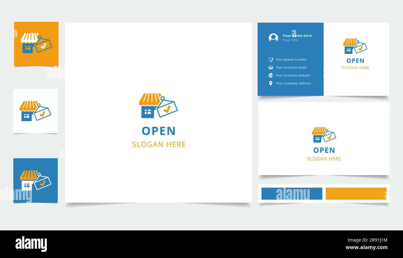Open logo design with editable slogan. Branding book and business card ...