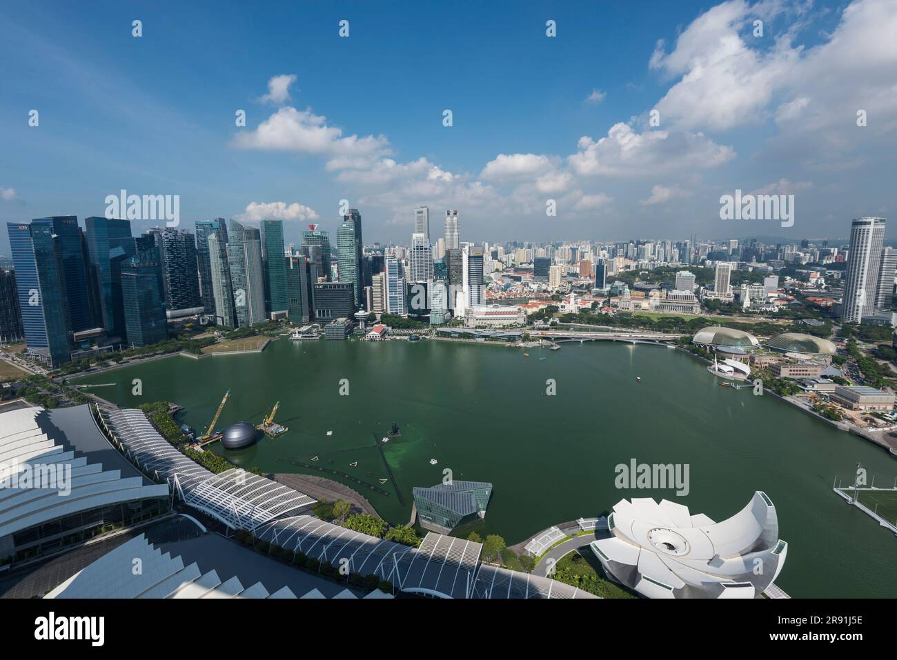 Views of Singapore from a high rooftop overlooking the city below Stock ...