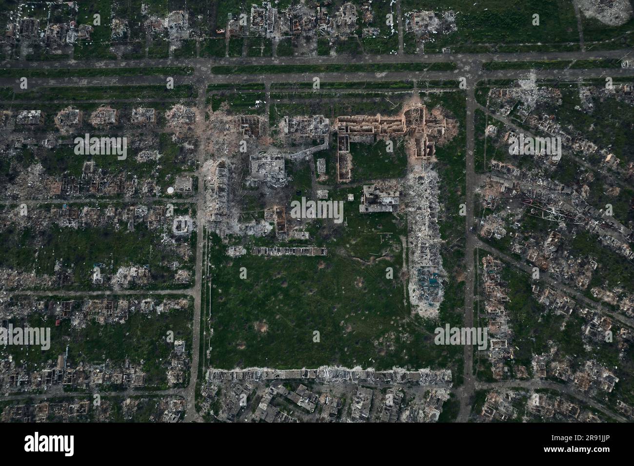 An aerial view of Bakhmut, the site of the heaviest battles with the ...