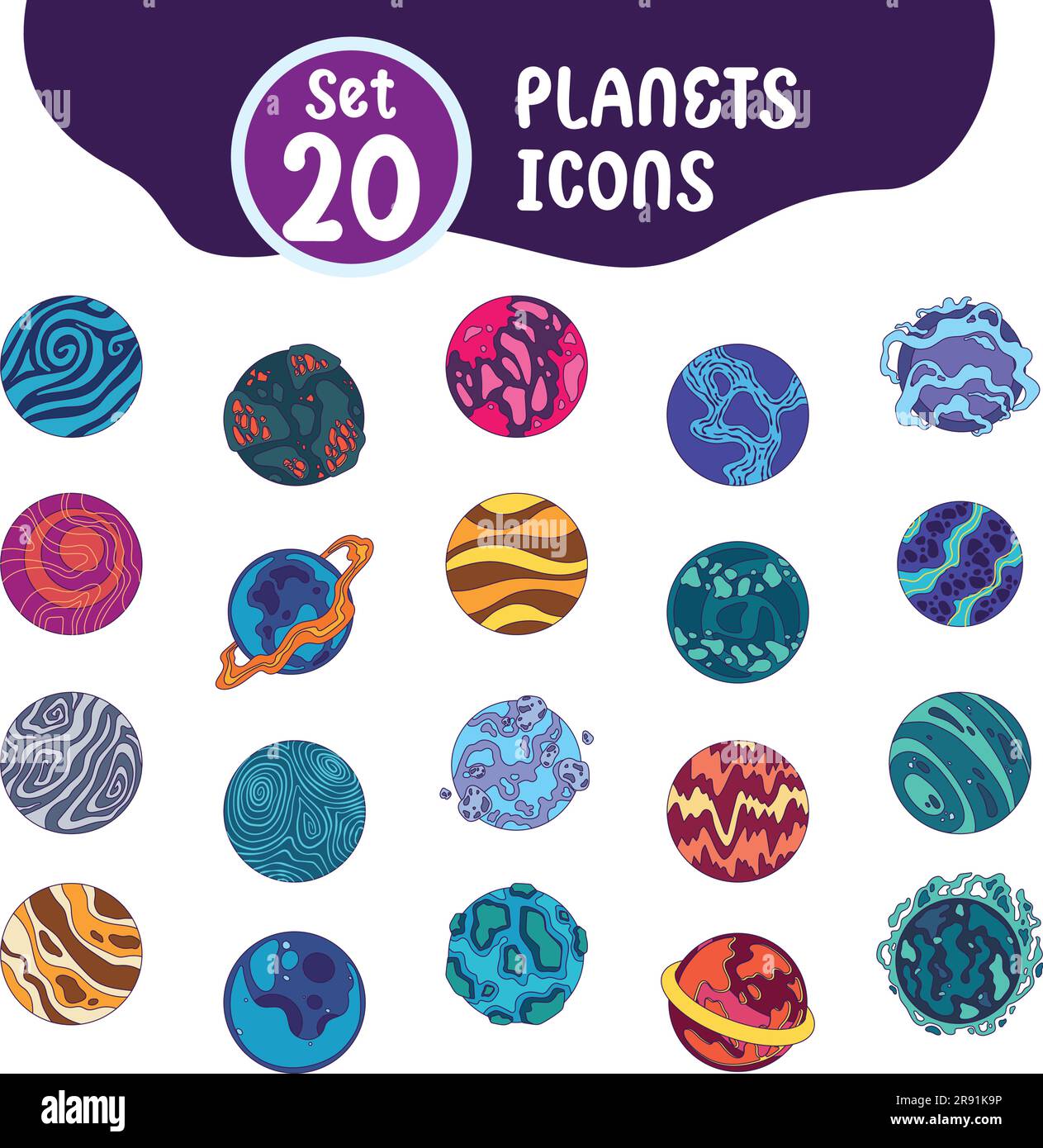 Set of different colored sci fi planet icons Vector Stock Vector Image ...