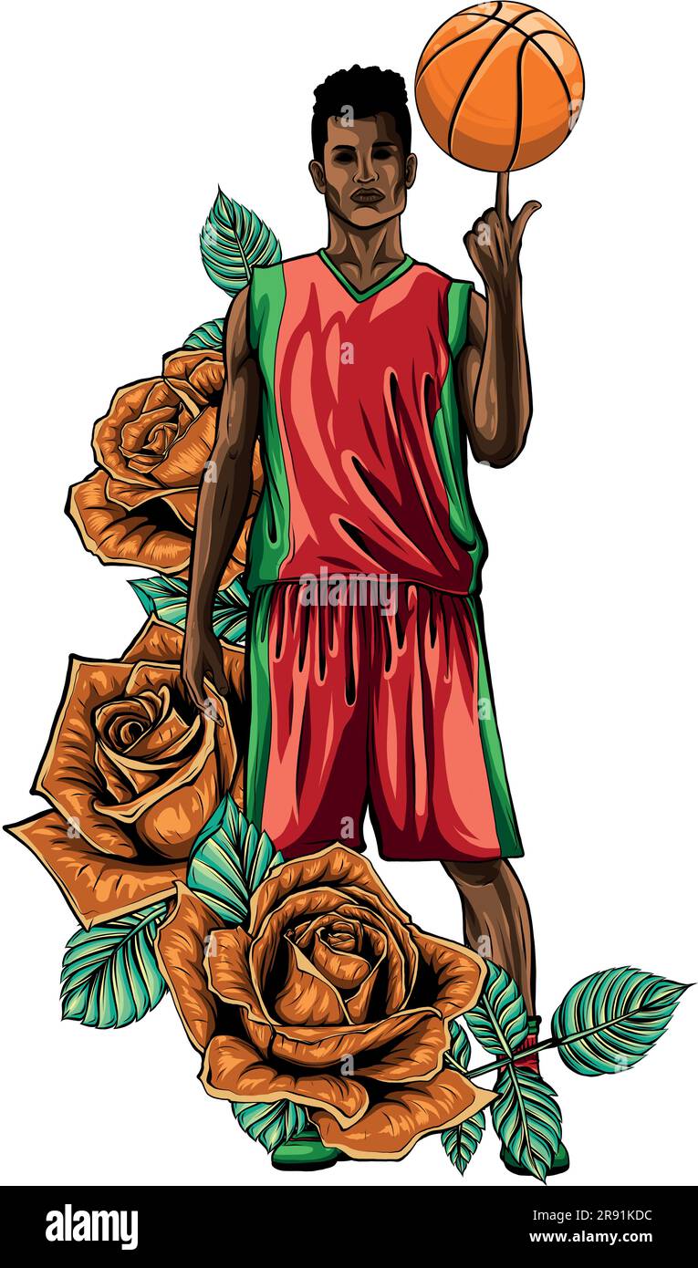 vector illustration of a basketball player with a basketball ball and ...