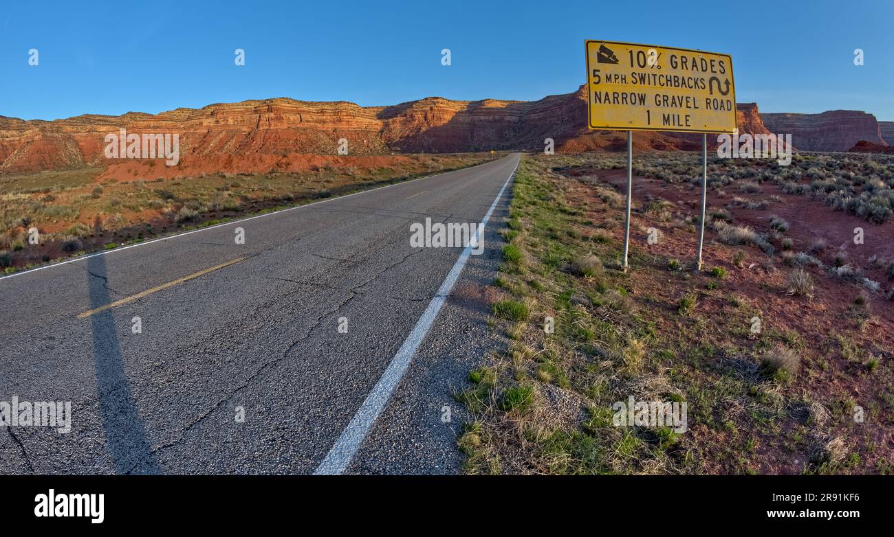 Sign warning of a steep grade ahead on Highway 261, also called the ...