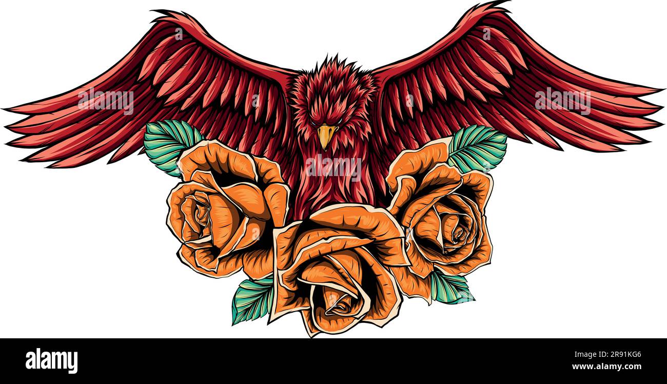 vector illustraion of eagle with flower roses Stock Vector Image & Art ...
