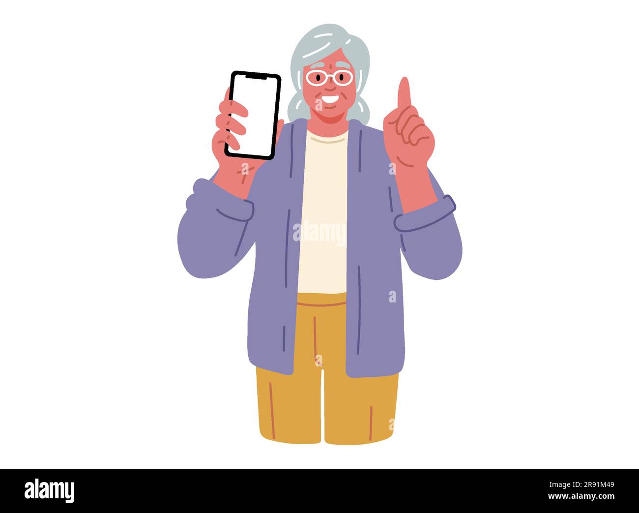 Senior woman holding mobile phone and smile.Vector Illustration Stock ...