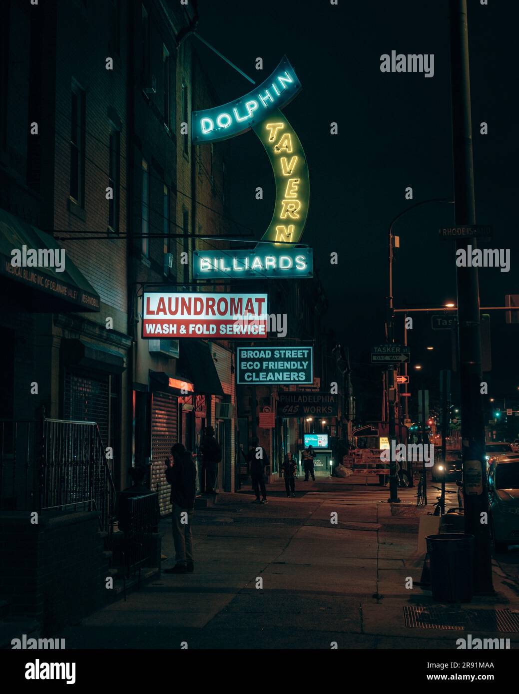 Dolphin Tavern vintage neon sign at night, Philadelphia, Pennsylvania ...