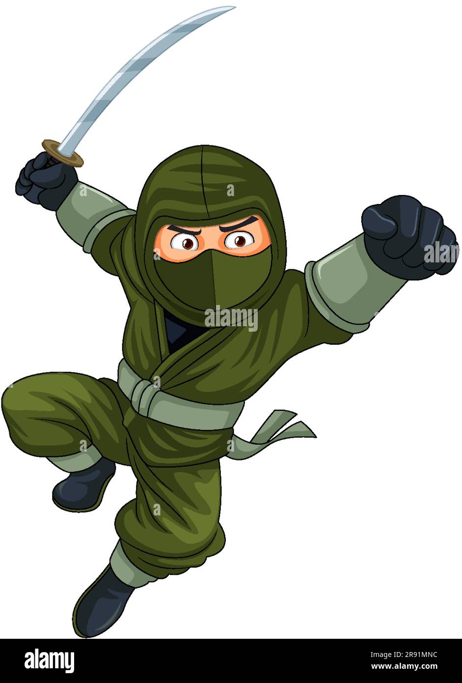 Ninja Jumping and Brandishing Sword illustration Stock Vector Image ...