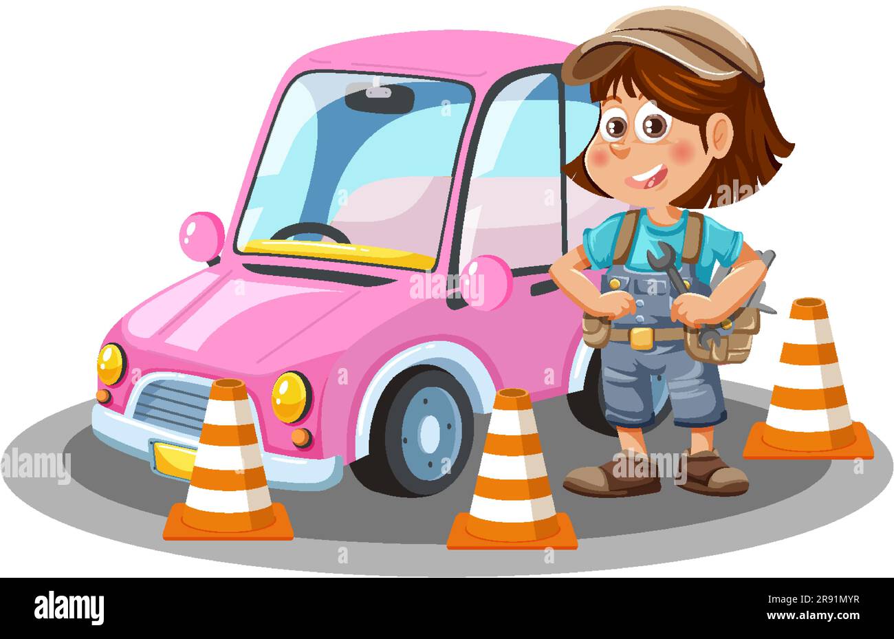 Mechanic cartoon holding tools fixing a car illustration Stock Vector ...