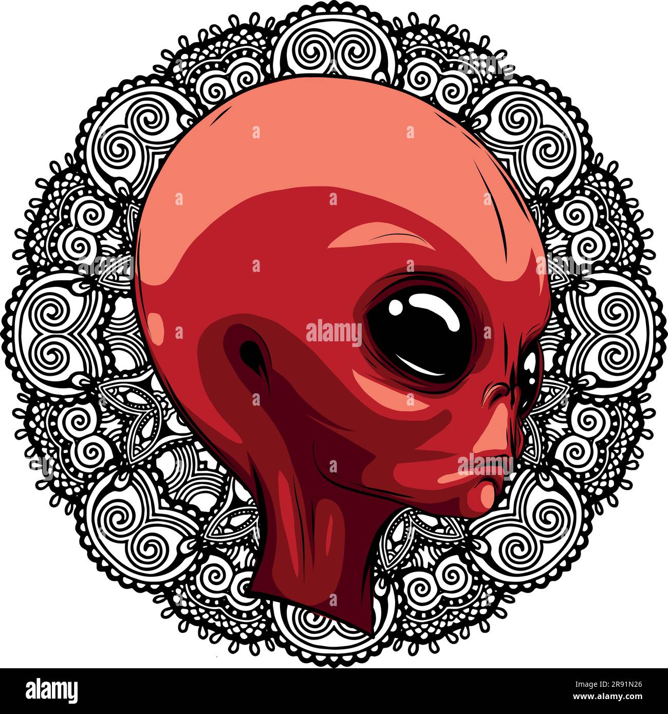 vector illustration of face alien with mandala in background Stock ...