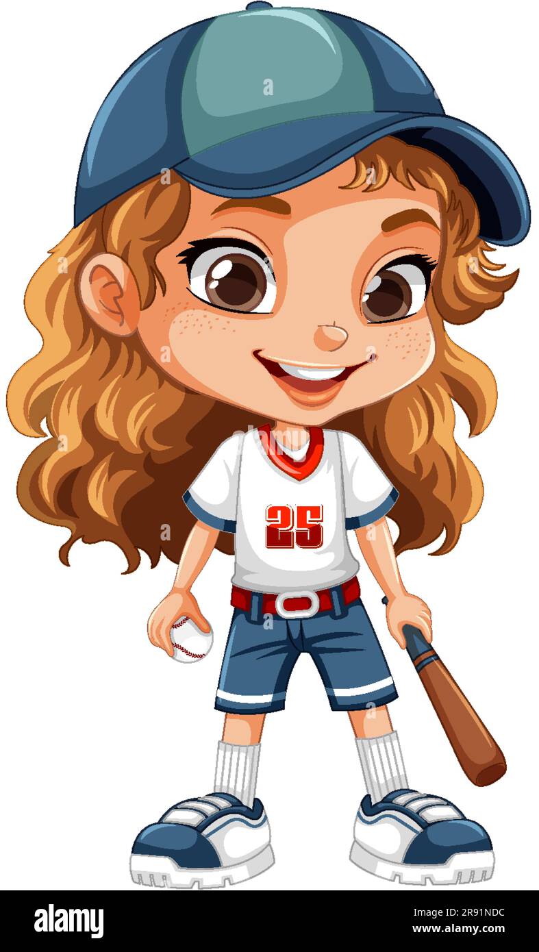 Cute Girl in Baseball Outfit Vector illustration Stock Vector Image ...