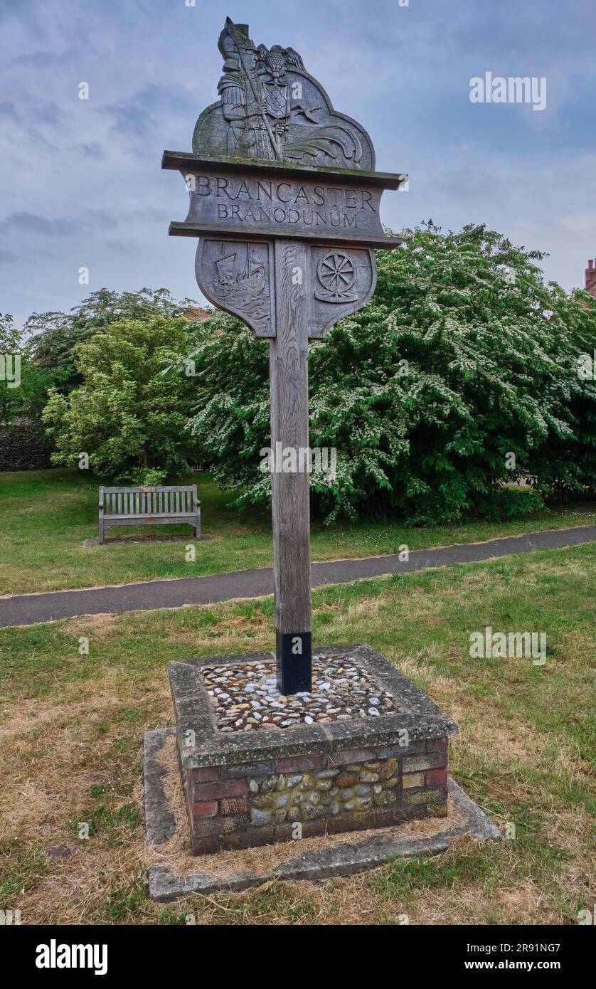 Brancaster Village sign, Brancaster, Norfolk Stock Photo - Alamy