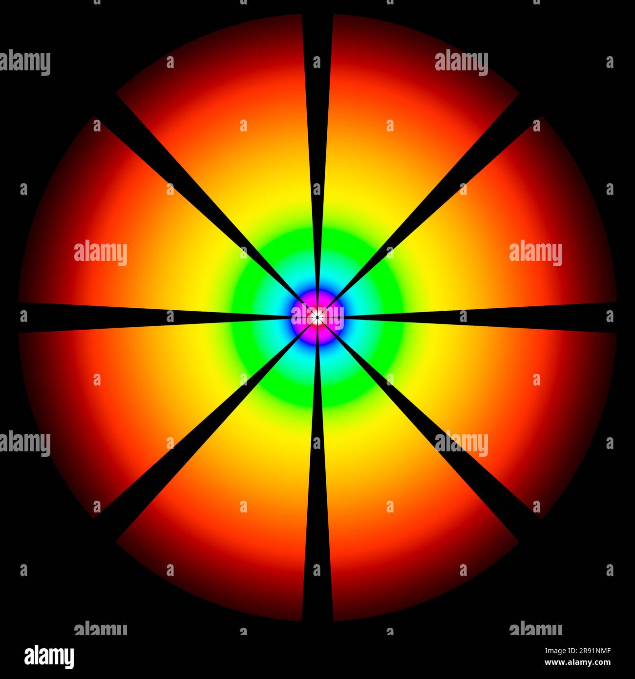A digitally painted full spectrum circle equally sliced into 45 degree ...