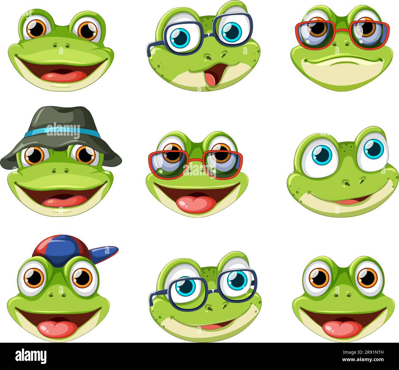 Collection of Frogs Faces in Cartoon Style illustration Stock Vector ...