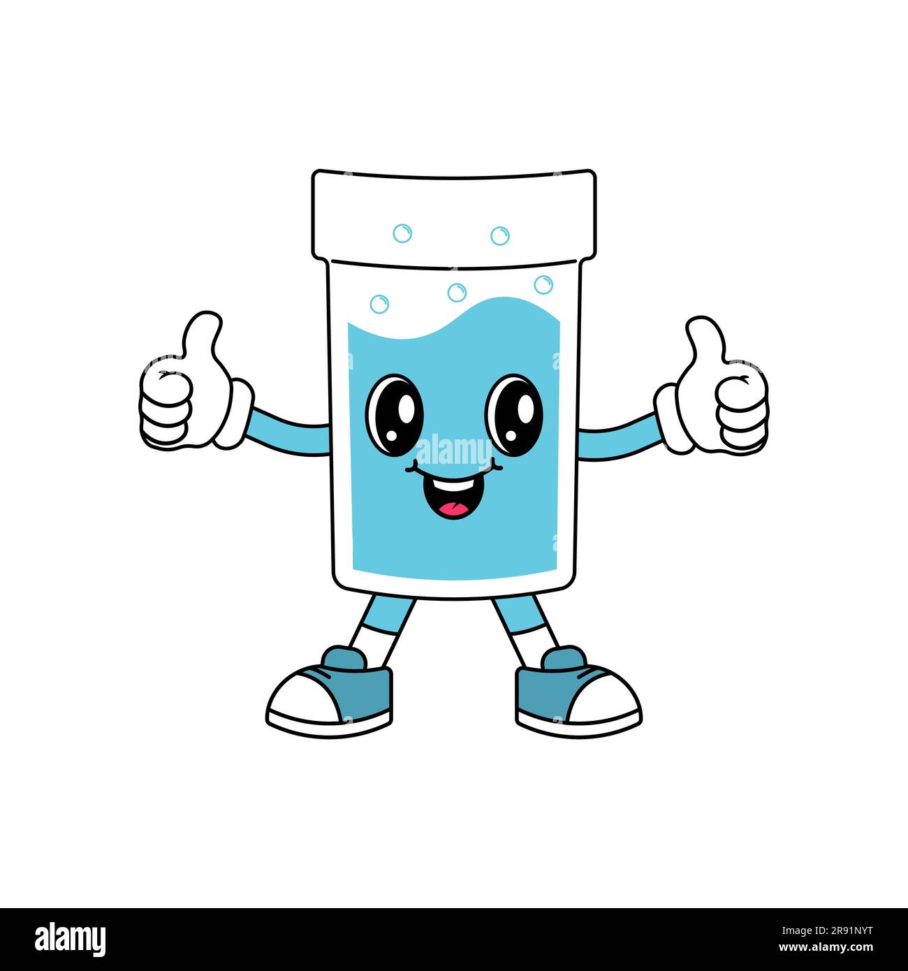 Funny character glass with water in retro groove style. Daily water ...