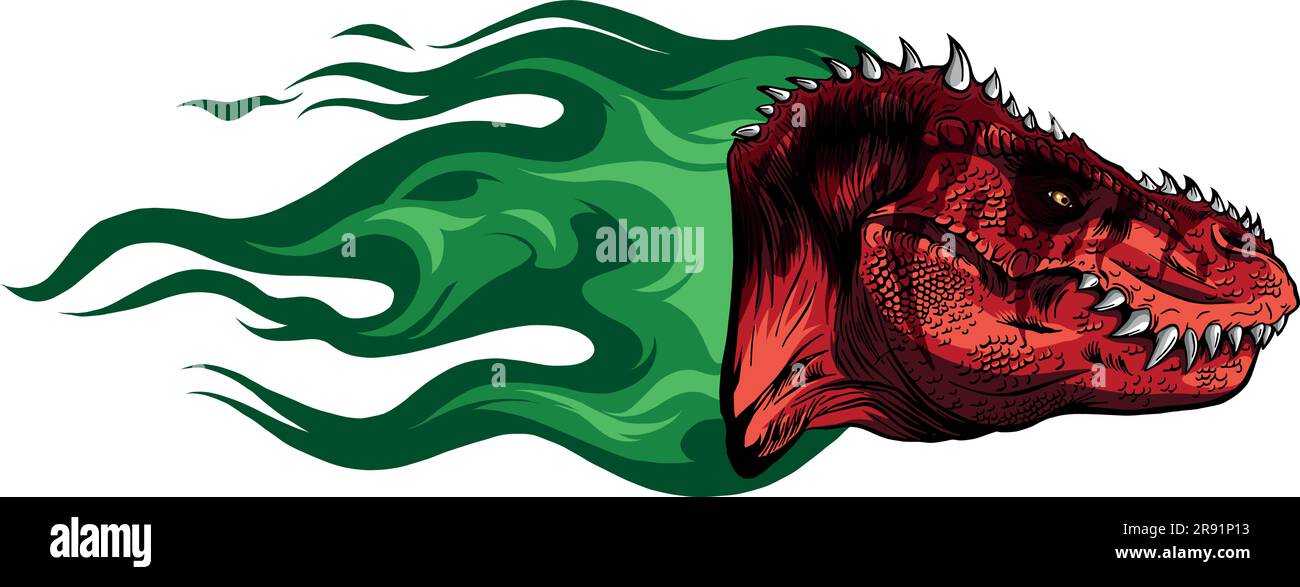 Vector illustration tyrannosaurus rex with flame on white background ...